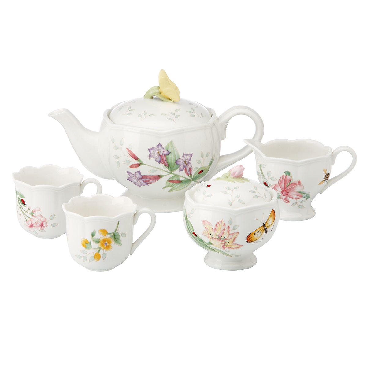 Teapots Lenox Tea Set For 2 Butterfly Meadow 9 Piece Teapot Sugar ...