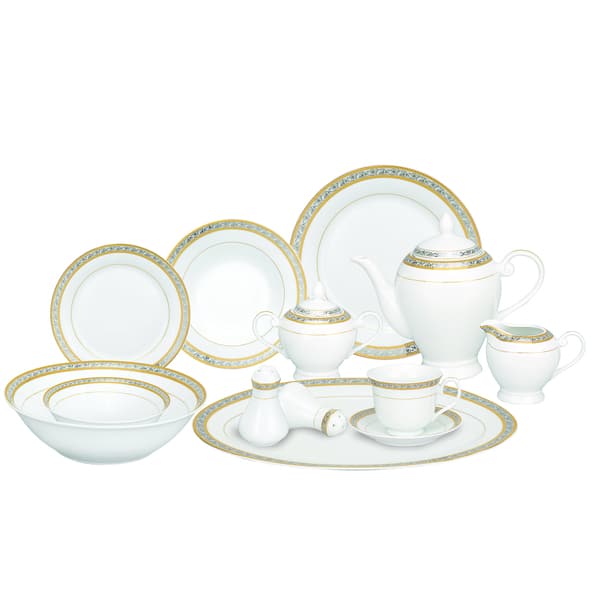 Silver and Gold Accent Porcelain Dinnerware Set of 54 - Bed Bath ...
