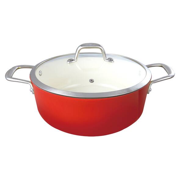 Le Cuistot Enameled 2 Tone Red Cast-Iron 5 Quart Dutch Oven With Glass ...