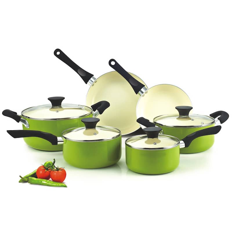 Cook N Home Non-stick Green Ceramic 10-piece Cookware Set - Overstock ...