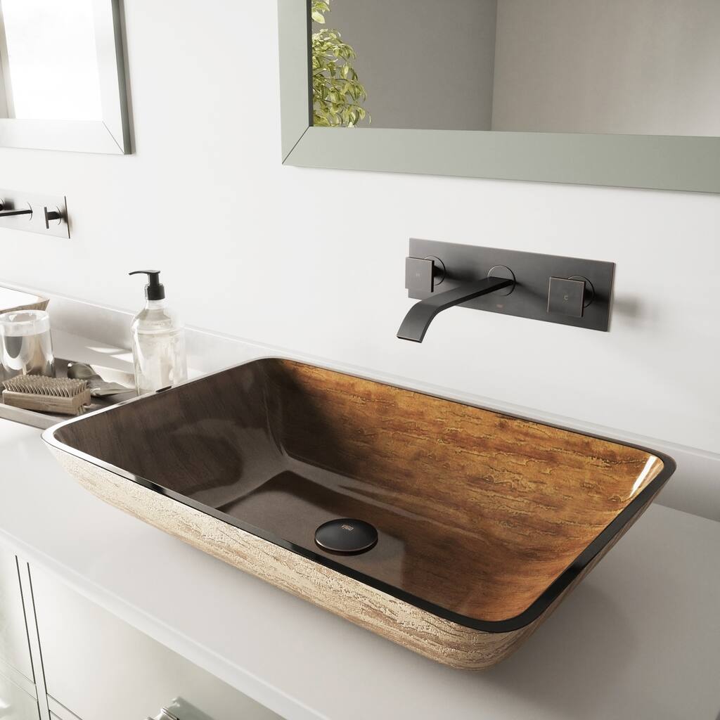 VIGO Amber Vessel Bathroom Sink Set with Titus Wall Mount Faucet ...