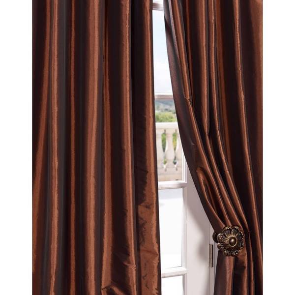 Exclusive Fabrics Copper Brown Faux Silk Taffeta Curtain Panel 84"L (As ...