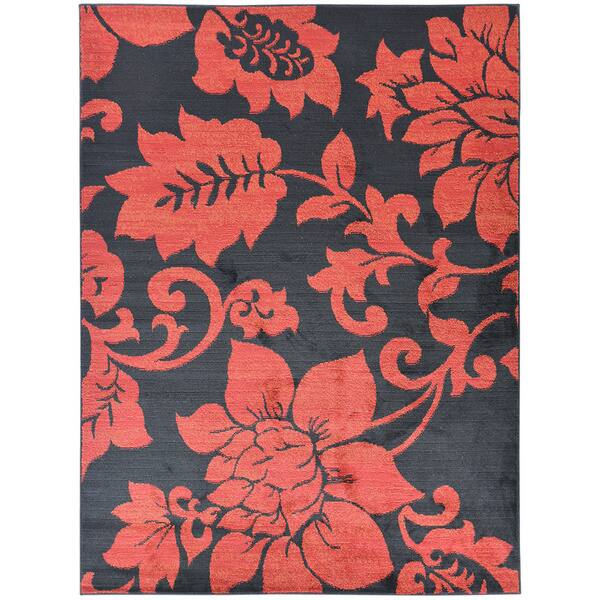 Ottomanson Black and Dark Red Floral Area Rug (7'10 x 9'10) - Bed Bath ...