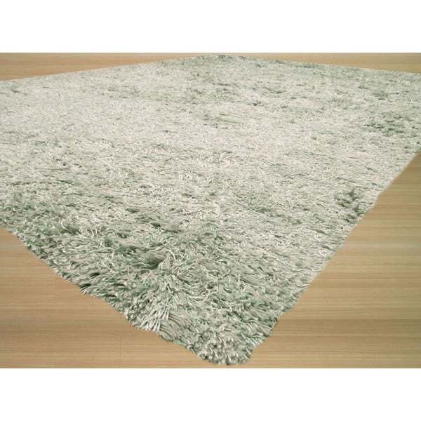 Handmade Seafoam Green Wool and Viscose Shaggy Rug (8' x 10') - Bed ...