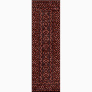 Hand-Made Tribal Pattern Brown/ Red Wool Rug (2.6x8) - Bed Bath ...
