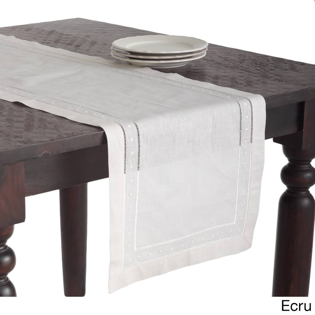 Embroidered/ Hemstitched Linen Blend Table Runner - Overstock - 8670243