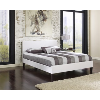 Sleep Sync Beaumont Upholstered White Leather Complete Platform Bed ...