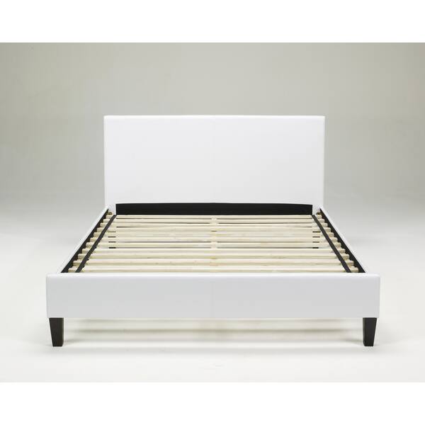 Sleep Sync Beaumont Upholstered White Leather Complete Platform Bed ...