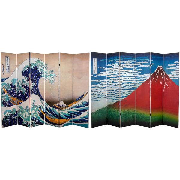 6-foot Tall Double-sided Great Wave and Red Fuji Hokusai Room Divider ...