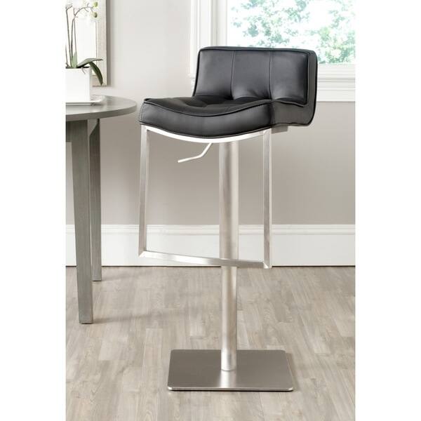SAFAVIEH Newman Black Leather Adjustable 25-34-inch Swivel Modern Bar ...