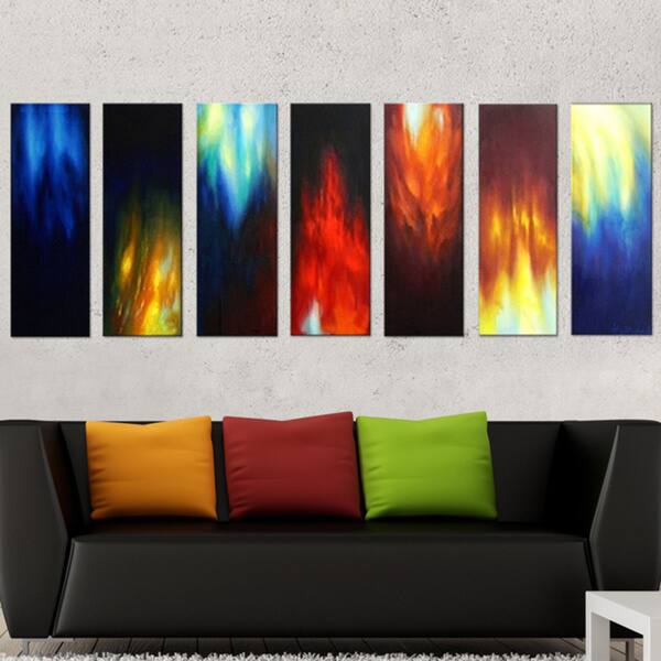 Abstract Burning Colors Hand-painted 7-piece Oil Painting - Bed Bath ...