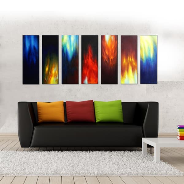 Abstract Burning Colors Hand-painted 7-piece Oil Painting - Bed Bath ...