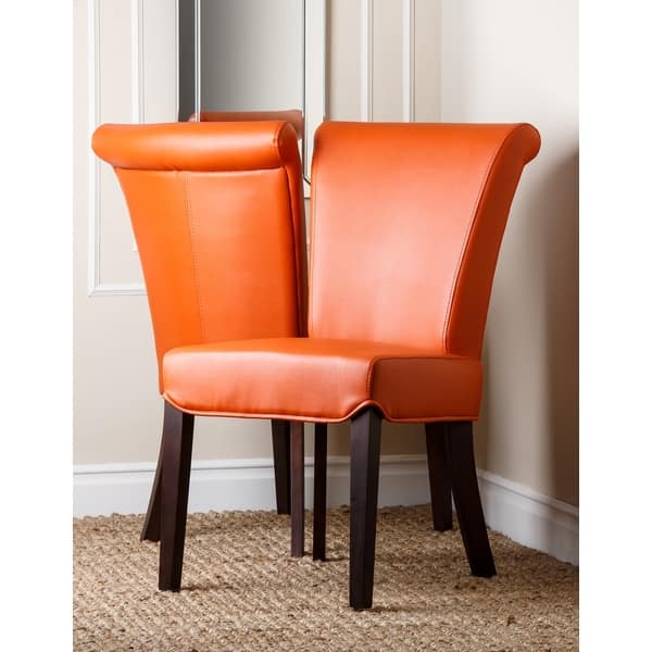 Abbyson Living 'Madison' Orange Leather Dining Chair (Set of 2) - Bed ...