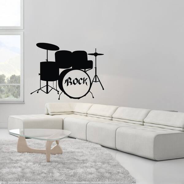 Rock Drums Musical Instrument Black Vinyl Wall Decal - Bed Bath ...