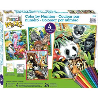 Pencil Works Color By Number Kit 9 X12 4/Pkg - Animal Collage - Bed ...