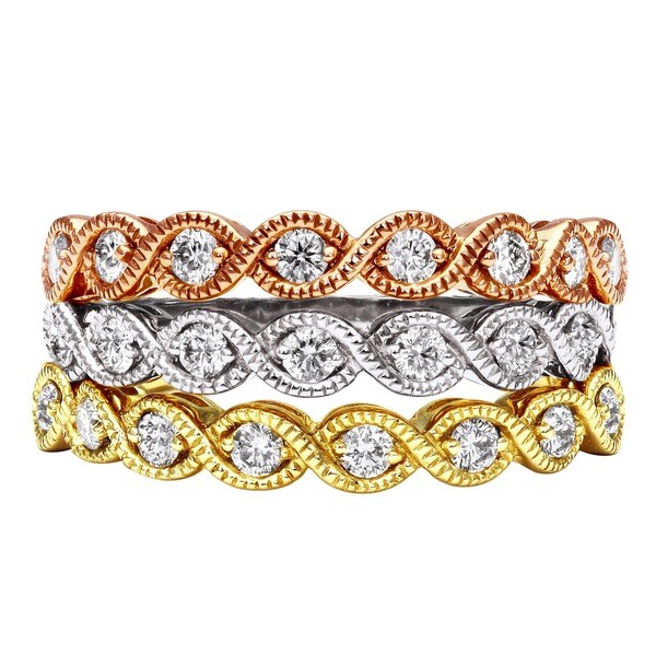 Beverly Hills Charm 14k Gold 1/4ct TDW Millgrain Vintage Diamond Band ...