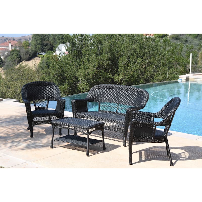 Black Wicker 4-piece Conversation Set with Cushions - Overstock - 8911201