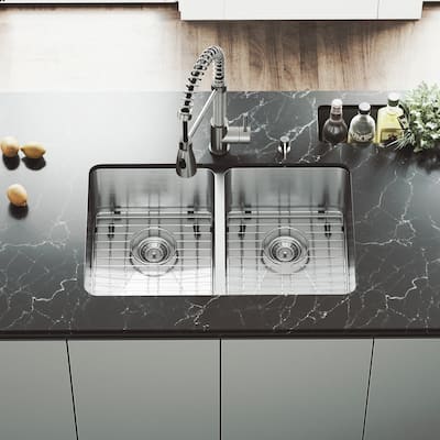 VIGO 29-inch Double Bowl Undermount Kitchen Sink, Grids and Strainers ...