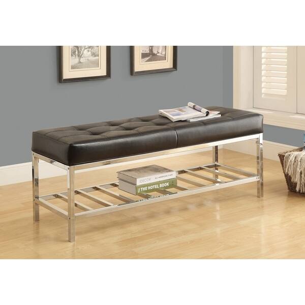 Monarch Black Leather-look/Chrome Metal 48-inch Bench - Bed Bath ...