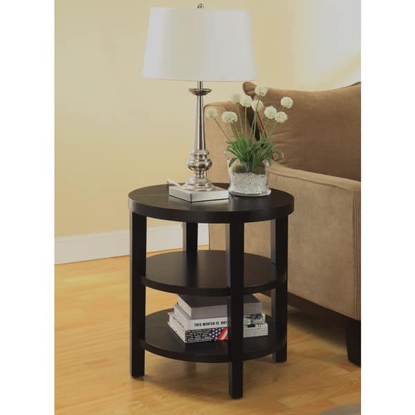 Merge 20" Round End Table with Solid Wood and 3 Tiered Shelves - Bed ...