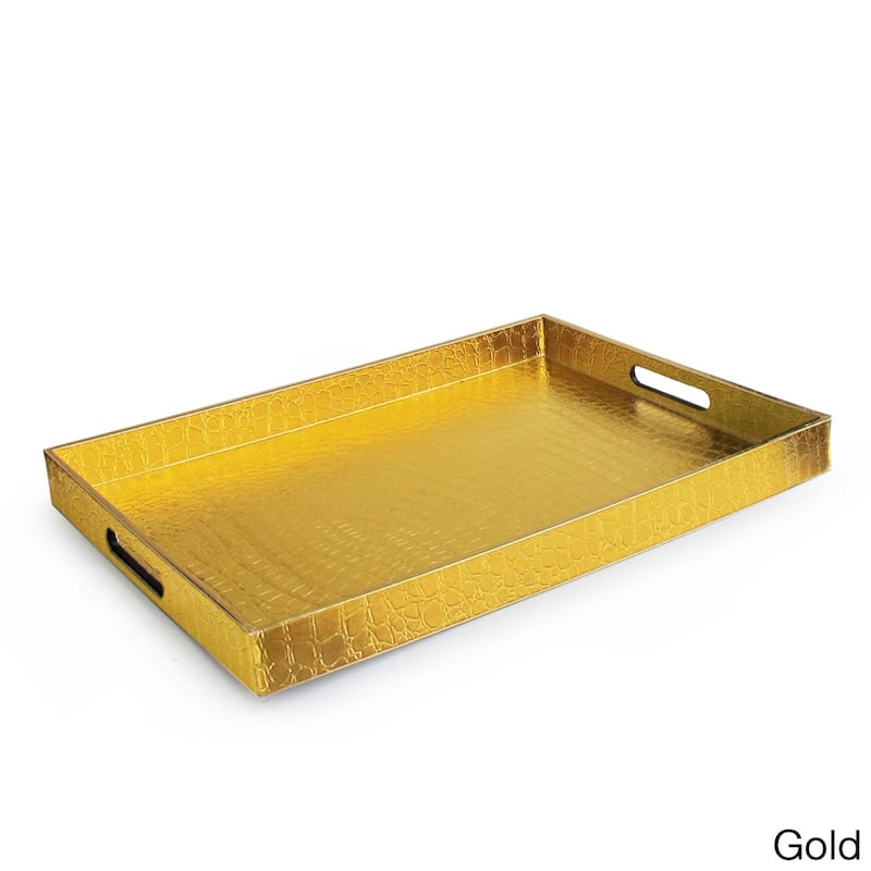 Large Rectangular Metallic Alligator Serving Tray - Overstock - 9017170