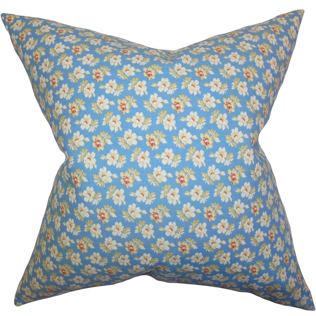 Parren Floral Blue Feather and Down Filled Throw Pillow - Overstock ...