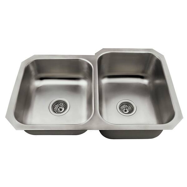 Polaris Sinks PR3501US Offset Double Bowl Stainless Steel Kitchen Sink ...