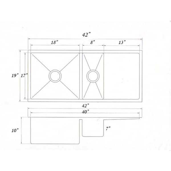 42-inch Double Bowl Undermount 15mm Radius Kitchen Sink with 13-inch ...