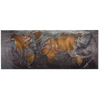 'Bronze Pewter Land and Sea' Traditional World Map Art on Colored Metal ...