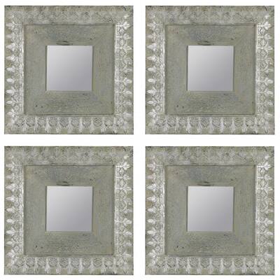 Linell Aged Blue and Silver Square Mirrors (Set of 4) - Overstock - 9089007