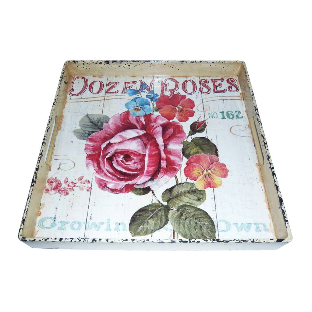 Handmade Set of 2 Vintage Rose Serving Trays (China) - Overstock - 9089505