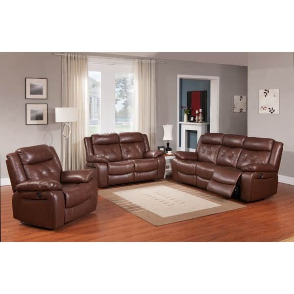 Rivallo Brown 3-pieceTop Grain Traditional Reclining Sofa Set - Bed ...