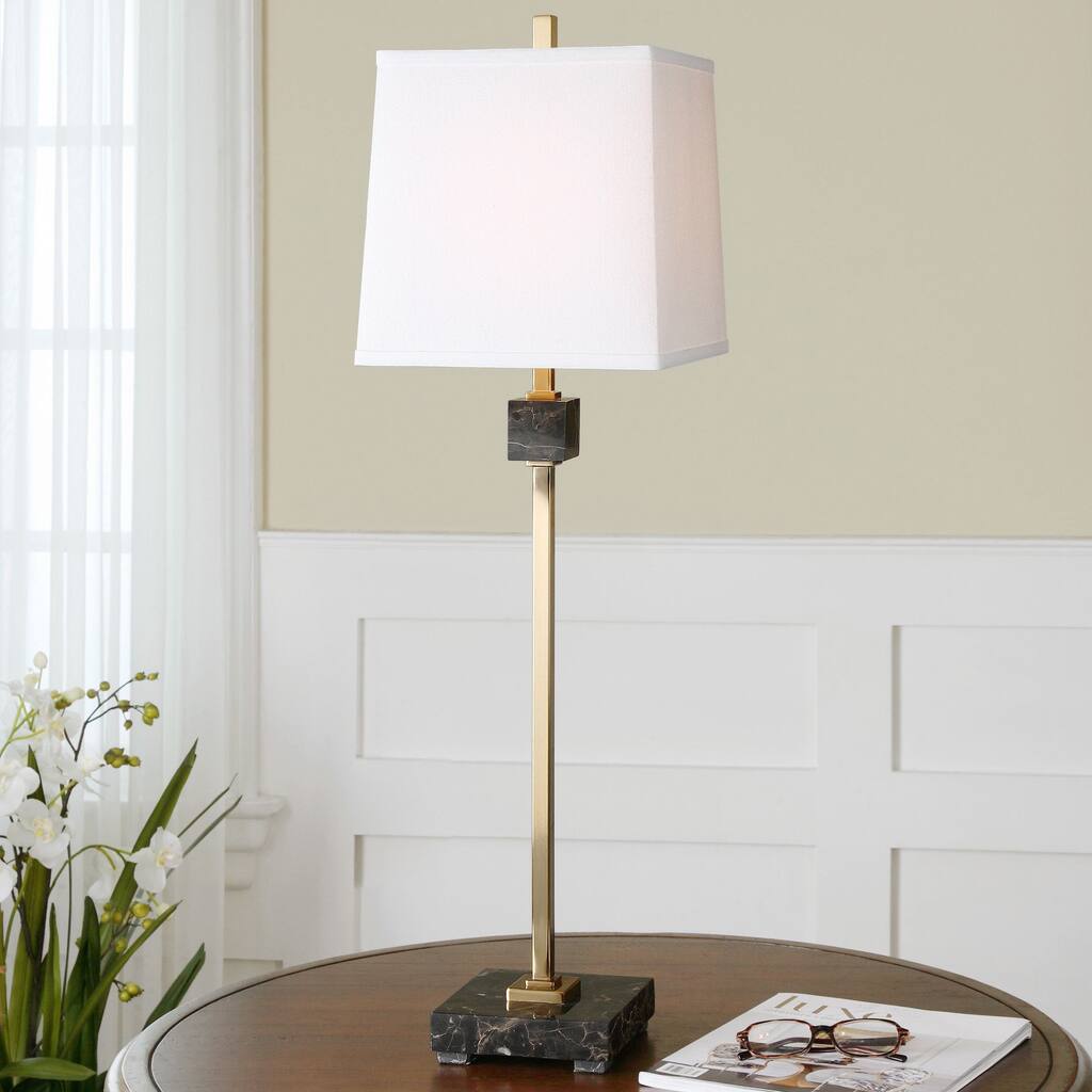 Uttermost Sandler Metal Marble Fabric Floor Lamp - Overstock - 9095104