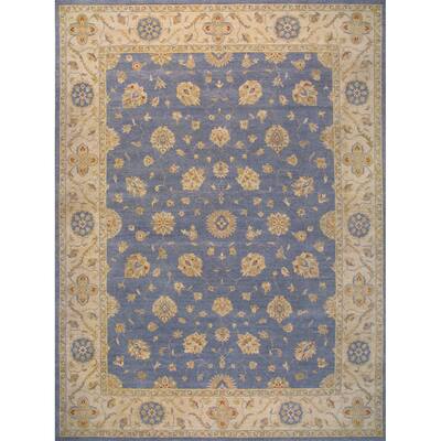 Ziegler Hand Knotted Blue Beige Vegetable Dyes Wool Rug - Overstock ...