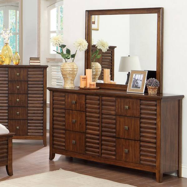Furniture of America Tyrenia Walnut 2-piece Dresser and Mirror Set ...