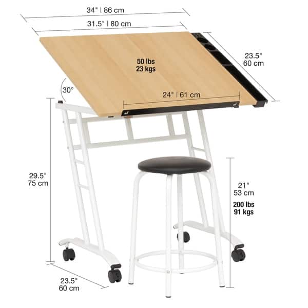 Studio Designs Rolling Drafting and Hobby Craft Center with Stool - Bed ...