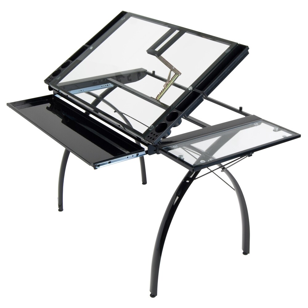 Studio Designs Futura Glass Top Drafting Table With Folding Shelf On ...