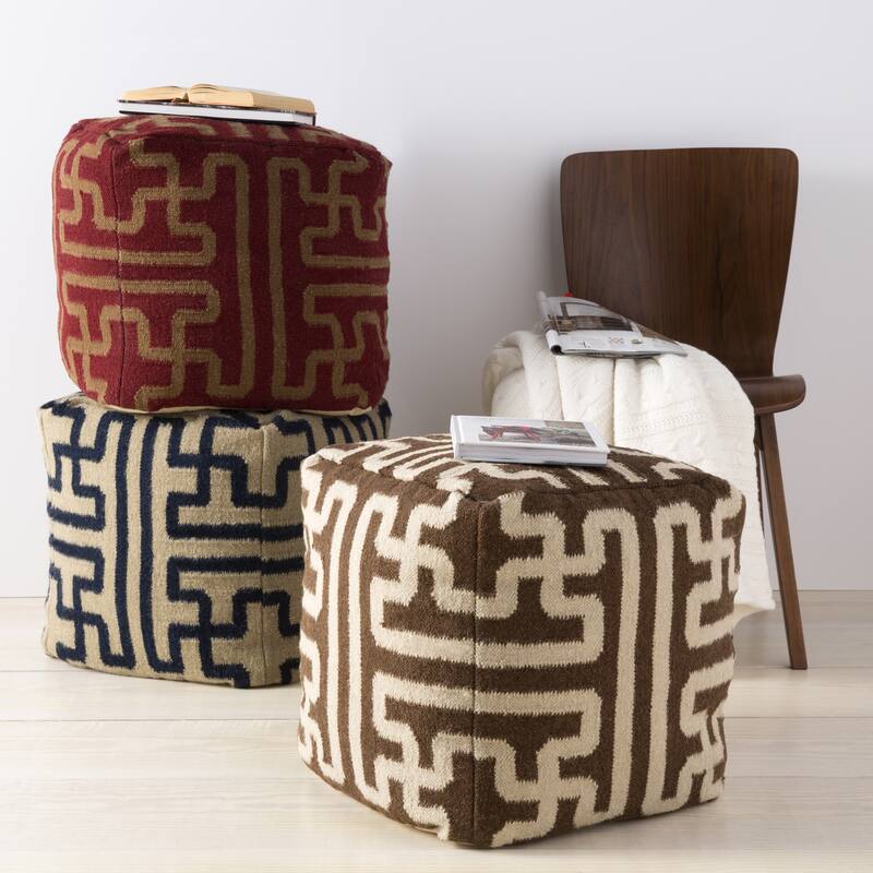 Hand Crafted Kyra Geometric 18-inch Square Pouf - Overstock - 9199828