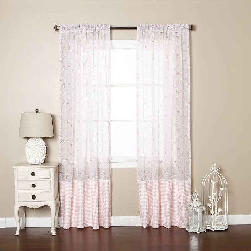 Aurora Home Pink Sheer Rose Checkered Rod Pocket 84-inch Curtain Panel ...
