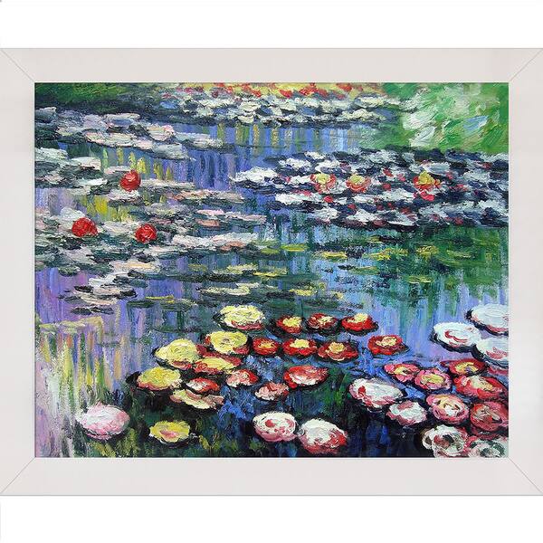 Claude Monet 'Water Lilies' Hand-painted Framed Canvas Art - Bed Bath ...