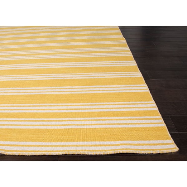 Flat Weave Stripe Pattern Yellow/ White Wool Area Rug (8'x10') - 8' x ...