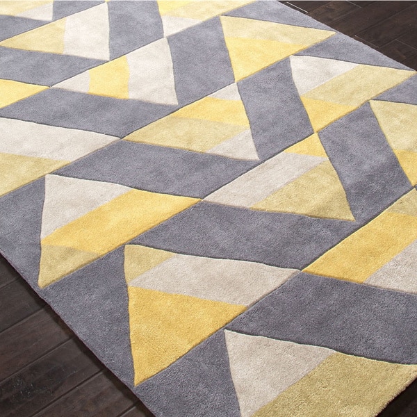 Hand Tufted Geometric Pattern Gold/ Grey Polyester Area Rug (3'6 x 5'6 ...