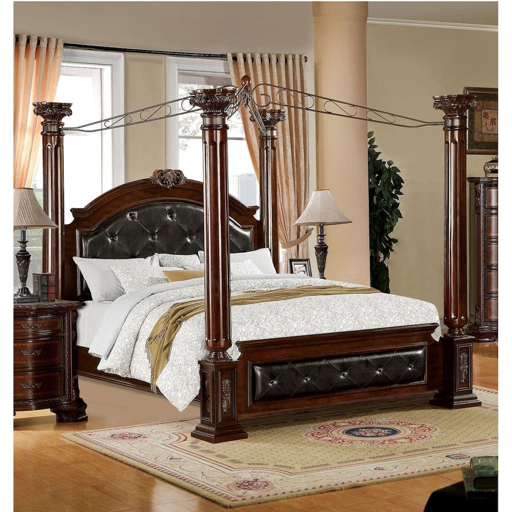 Furniture of America Cane Cherry Solid Wood Traditional Canopy Bed ...