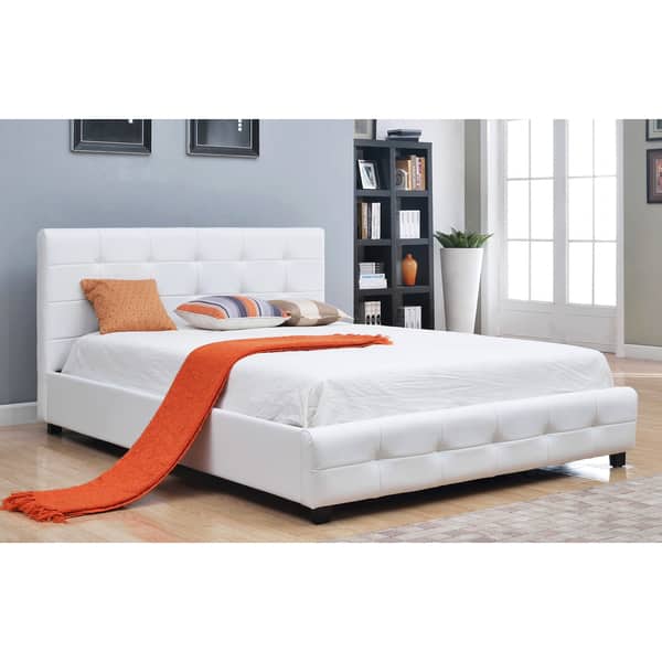 Abbyson Montego White Tufted Bonded Leather Platform Bed - Bed Bath ...