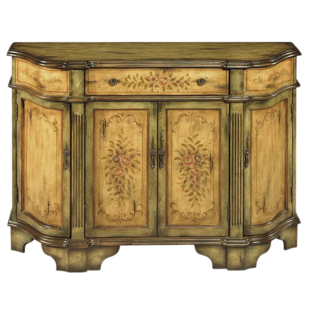 Dover Antiqued Floral Motif Credenza - Overstock - 9270578