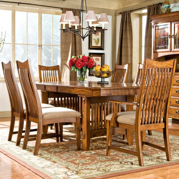 Intercon Pasadena Revival Solid Oak Mission Trestle Table - Bed Bath ...
