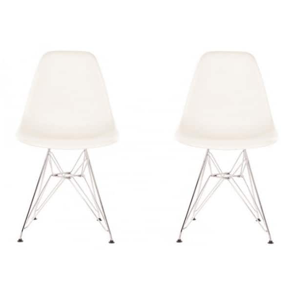 Contemporary Retro Molded White Accent Plastic Dining Shell Chairs with ...