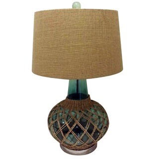 Illuminada 3-way Green Glass Table Lamp with Burlap Drum Shade - Bed ...