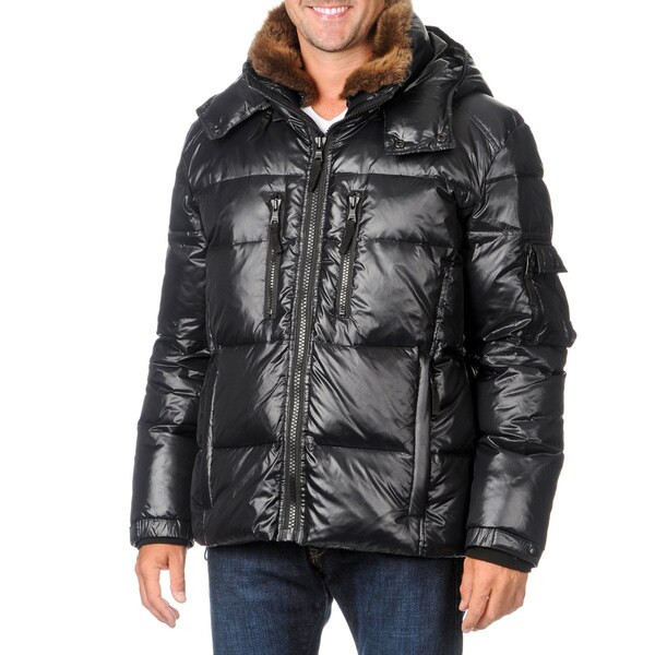 S13/NYC Men's Jet Black Hooded Down Coat - Overstock - 9358088
