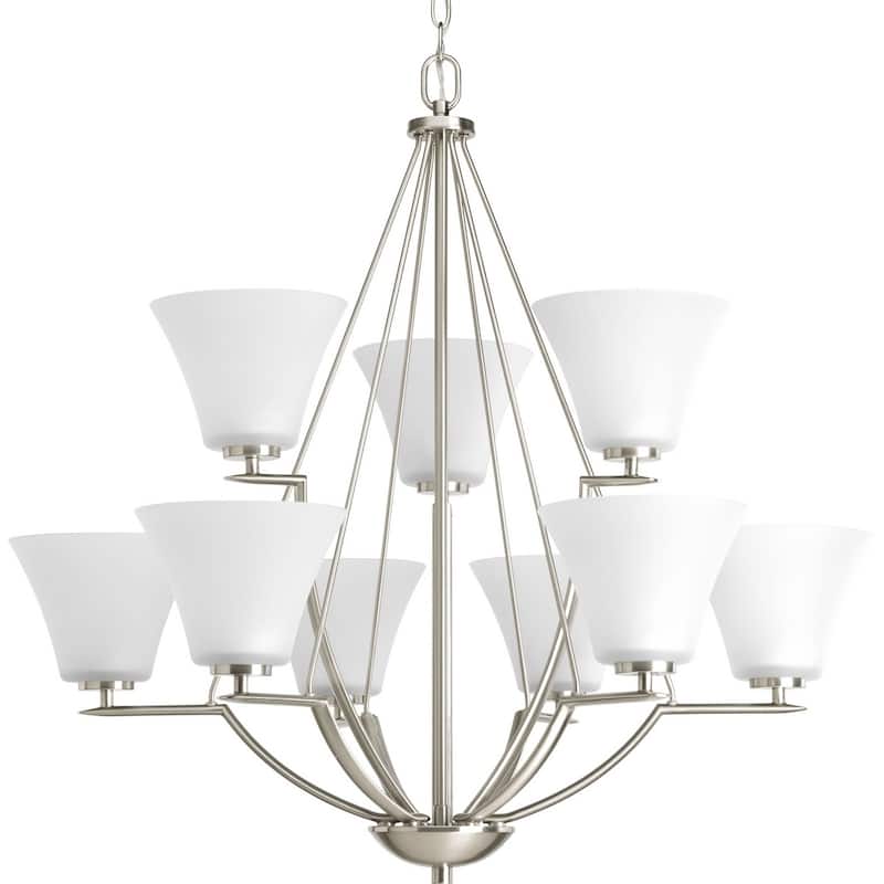 Bravo Collection 9-Light Brushed Nickel Etched Glass Modern Chandelier Light - N/A - Bed Bath ...